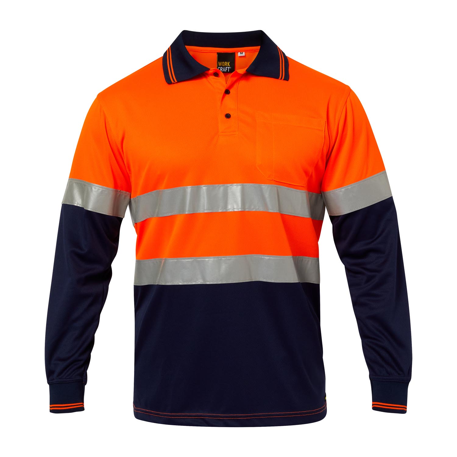 WorkCraft HI VIS LONG SLEEVE MICROMESH REFLECTIVE POLO WITH POCKET ...